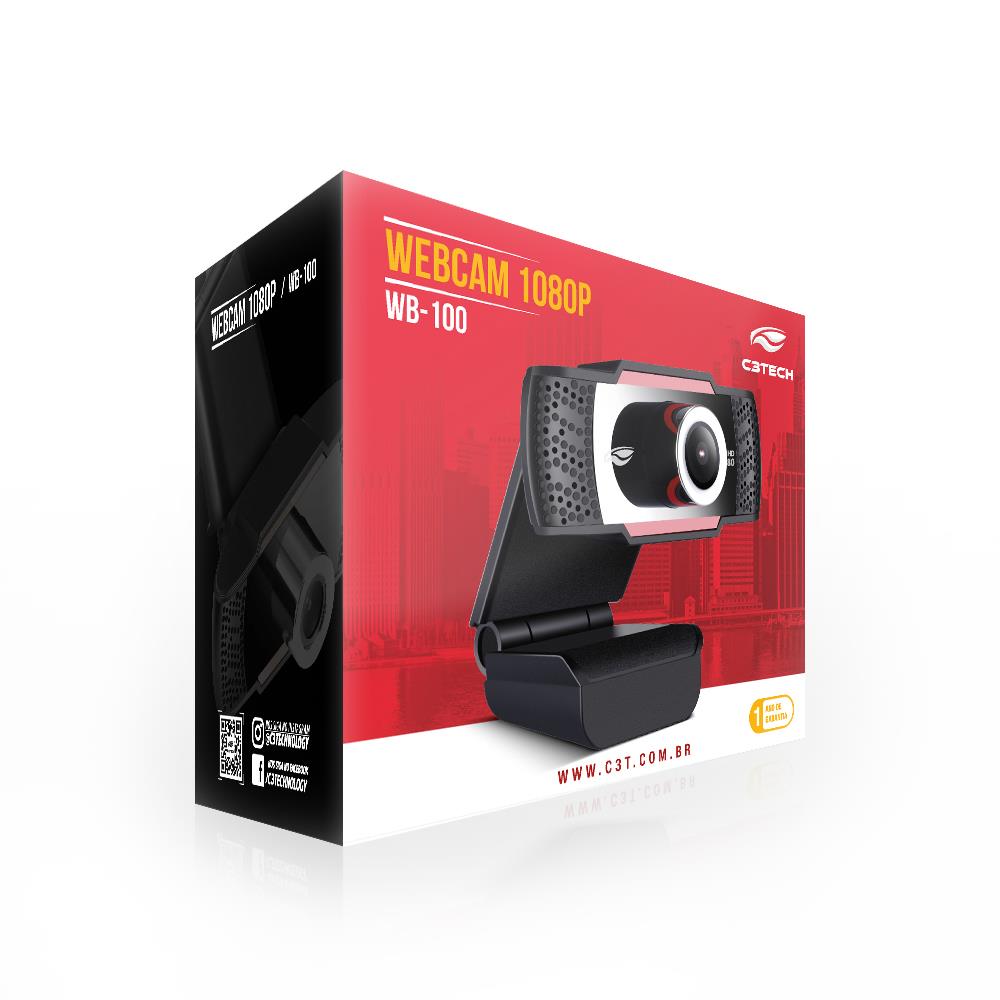 CAMERA WEBCAM C3 TECH WB-100 1080P FULL HD USB COM MICROFONE PRETA (WB ...
