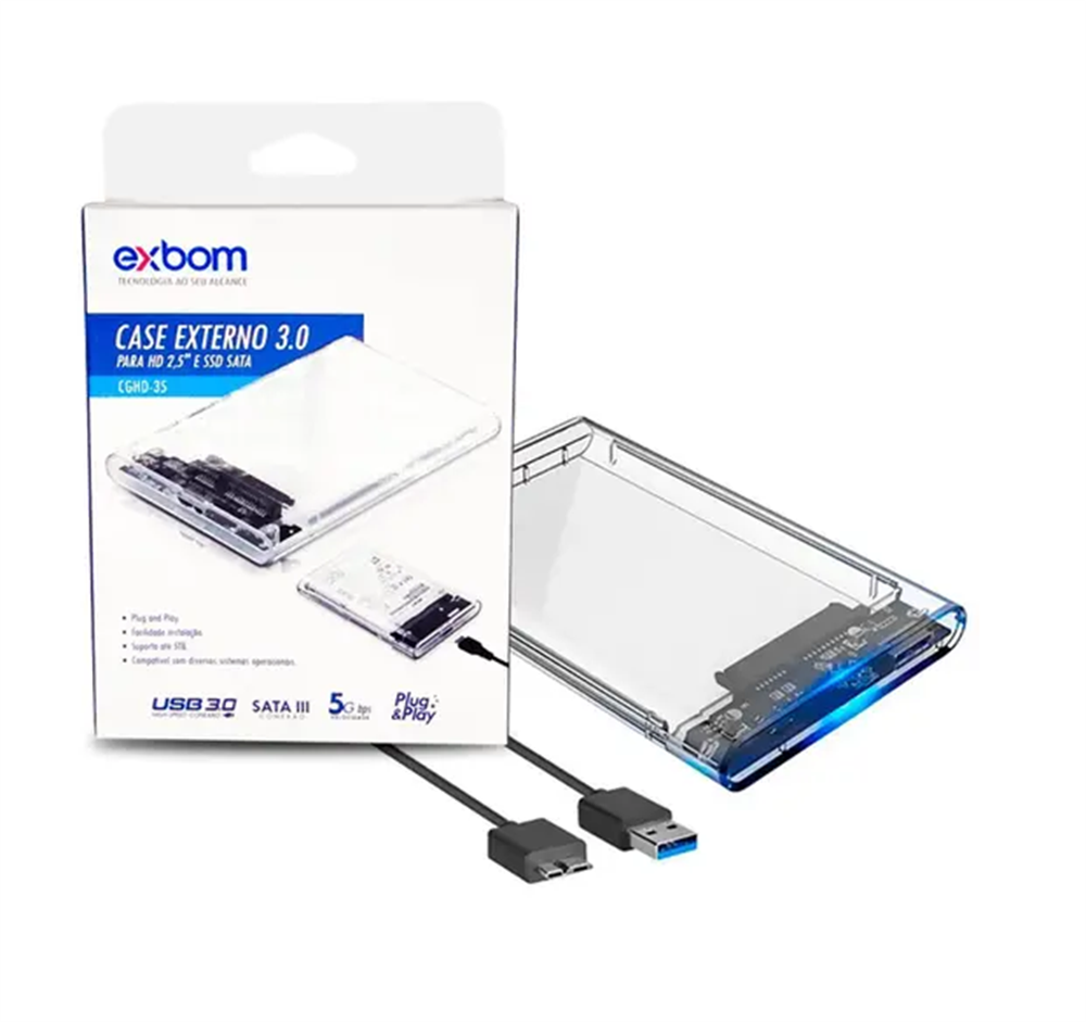GAVETA/CASE EXTERNO PARA HD 2.5" USB 3.0 EXBOM TRANSPARENTE (CGHD-35 ...